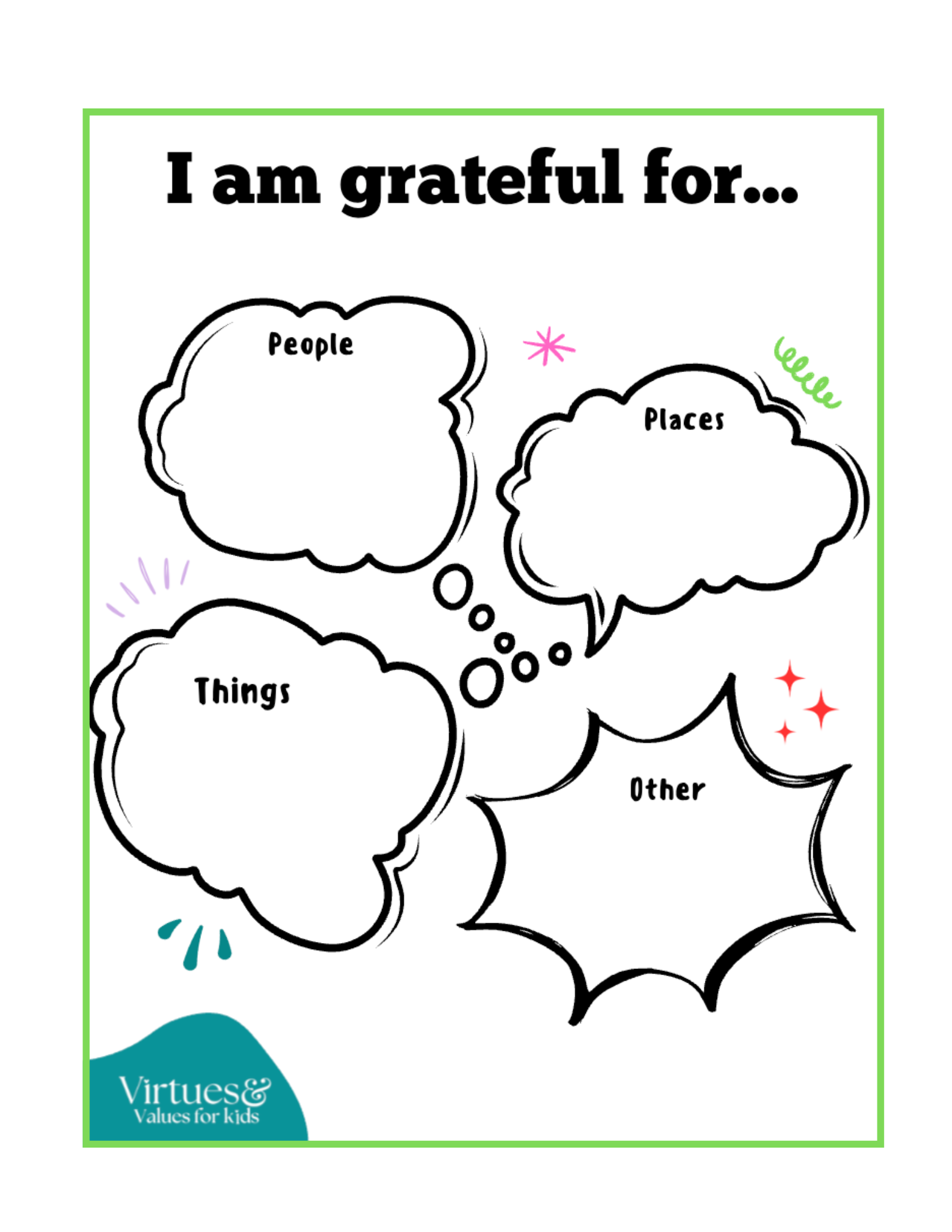 “I Am Grateful For…” SEL Worksheet – Virtues and Values for Kids